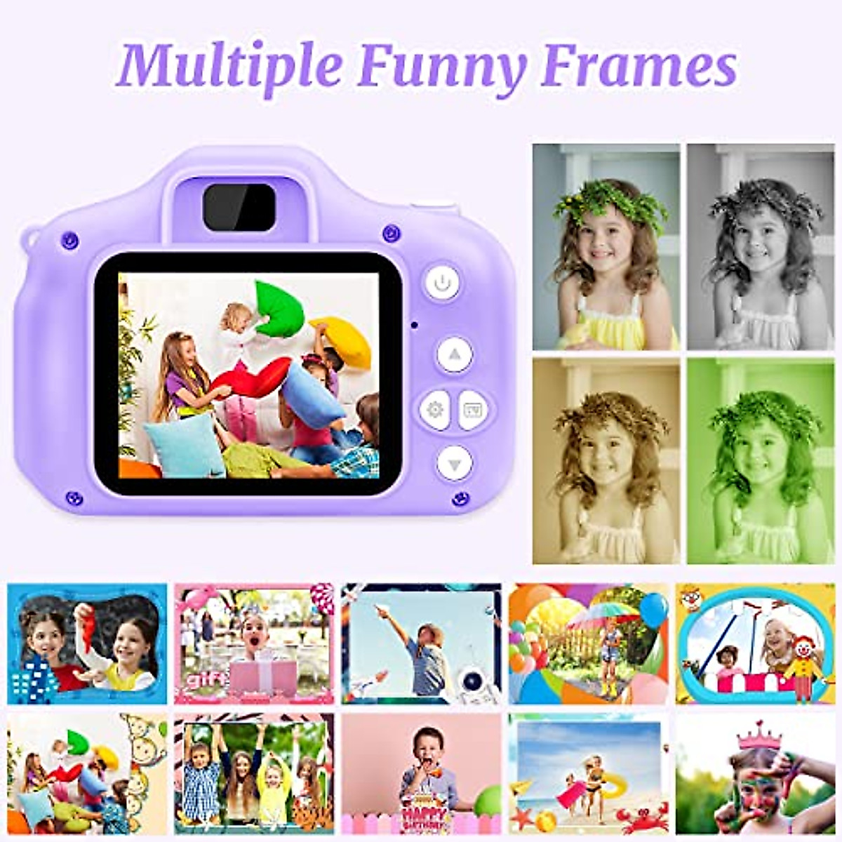 OZMI Upgrade Kids Selfie Camera, Christmas Birthday Gifts for Girls Age 3-9, HD Digital Video Cameras for Toddler, Portable Toy for 3 4 5 6 7 8 9 Year Old Girl with 32GB SD Card - Purple