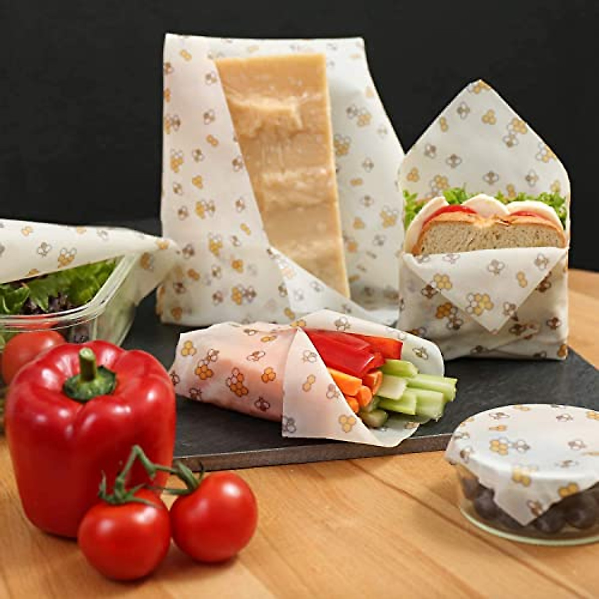 Beeswax Food Wrap (Set of 7) Sustainable Alternative to Aluminum Foil and Albal Paper - For Fruits, Vegetables, Bread, Cheese and Other Foods