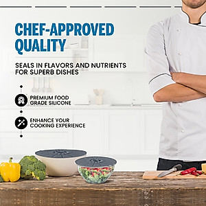 Basic Haus Microwave Cover Silicone Lids - Set of 5: 6, 8, 10, 12 and 14 inches - Suction Covers for Pots, Pans, Bowls, Cups, Skillets - Splatter Protection - Easy Food Storage - BPA Free - Oven Safe