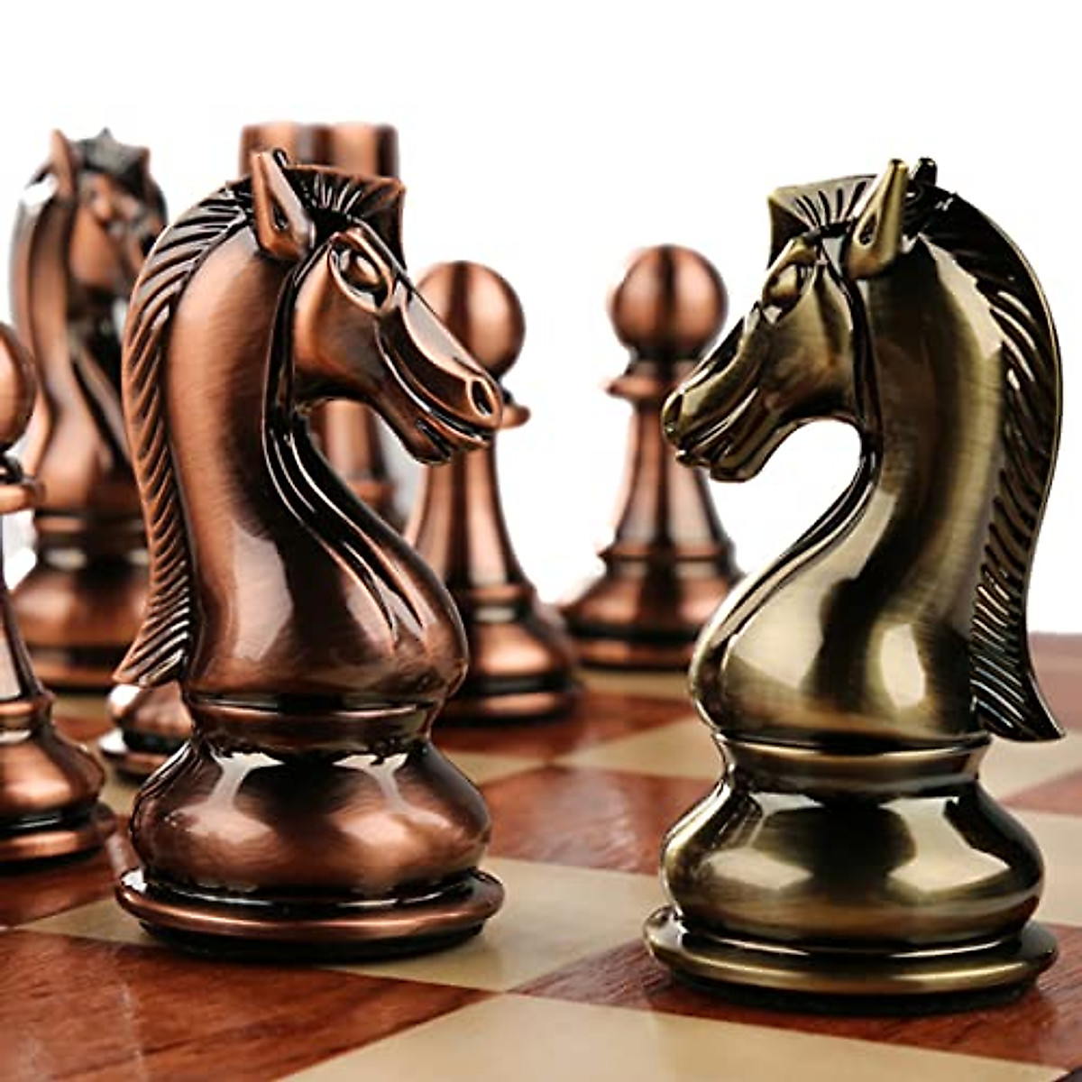 Chess Set for Adult and Kid, 13.5" Folding Wooden Chess Board with Zinc ...