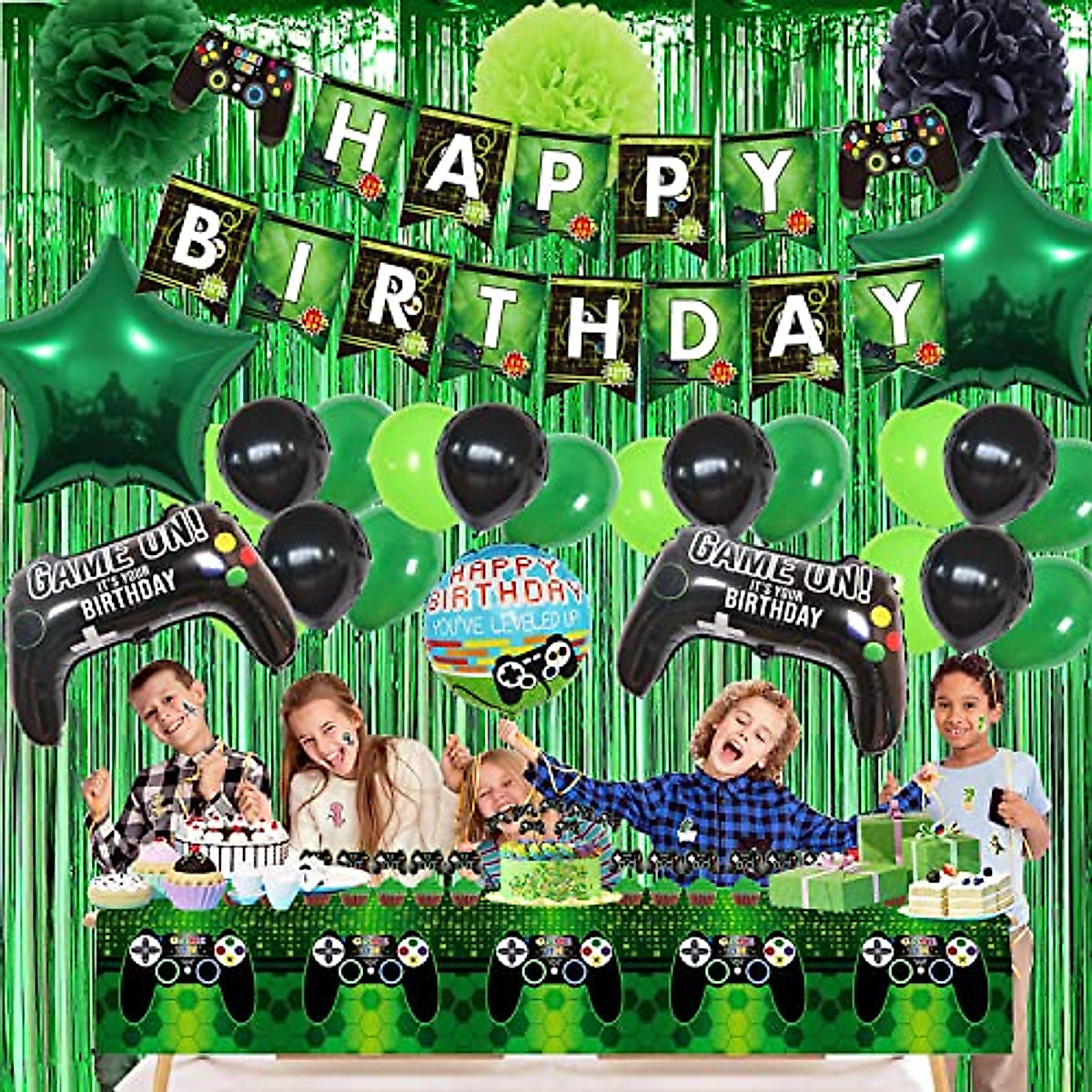Video Game On Theme Birthday Party Decorations Set Happy Birthday Banner Balloons Tablecloth Foil Curtain Cake Toppers For Birthday Party, Boys Party, Family Party Supplies