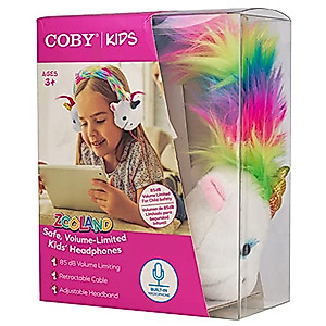 Coby Wired Kids Headphones | Lightweight Cuddle Earphones with Microphone | Volume Limiting 85dB | Plush Headset for Children| On-Ear Kids Headphones for Kids for School (Unicorn Sparkle)