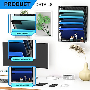 GDinDinFan Wall File Organizer Holder Mesh Hanging Paper Document Holder,Vertical 5 Pocket Tier for Office Home, Black