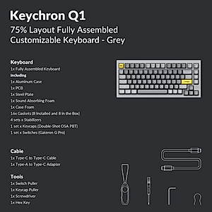 Keychron Q1 75% Layout RGB Hot-swappable Wired Custom Mechanical Keyboard, QMK/VIA Programmable Macro with Gateron G Pro Brown Switch Double Gasket Compatible with Mac Windows Linux (Grey) -Version 2