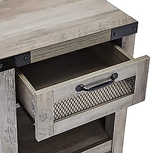 ROCKPOINT End Table with Industrial Style Drawer, Grey Wash