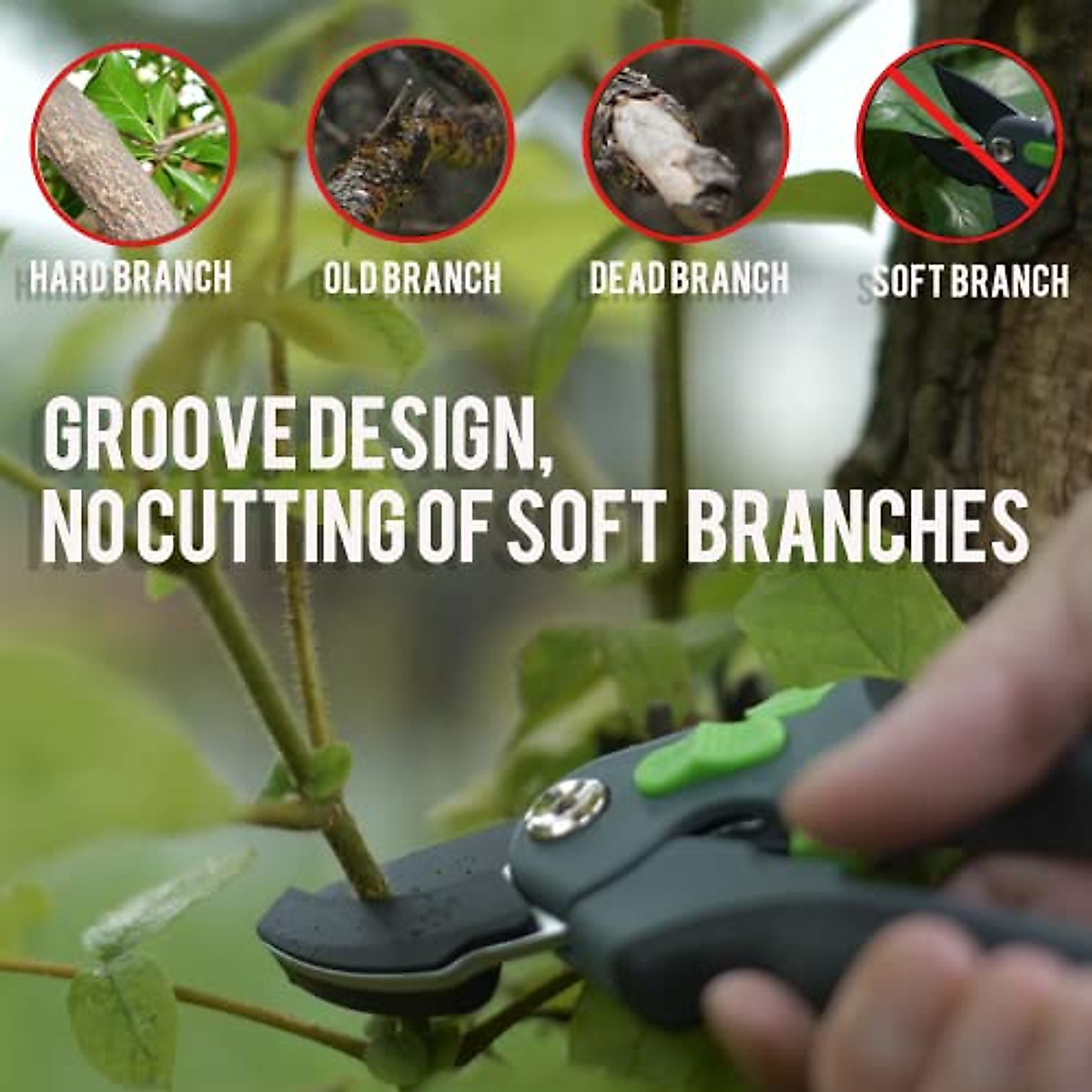 8" Garden Pruning Shears for Thick Branches, Heavy Duty Labor-Saving Clipper Tree Trimmers Secateurs with adjustable Size for Small&Big Hands, Hand Pruner, Bonsai Cutters with Shockproof Cushion