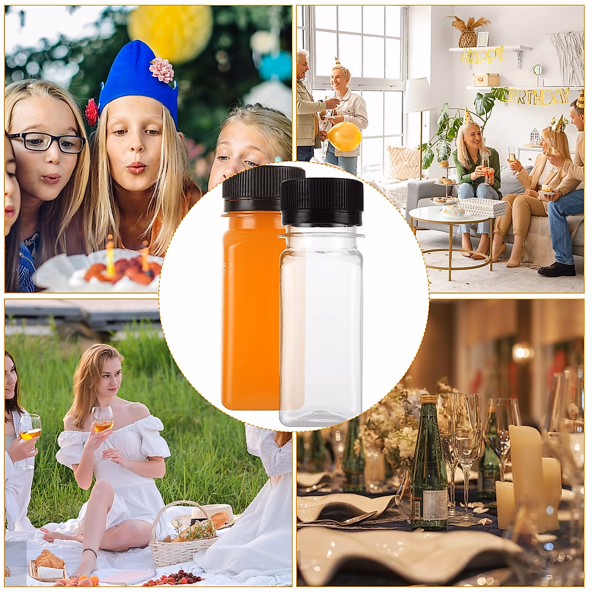 LLDHHYH 36 Pack 60ml / 2oz Plastic Shot Bottles with Caps, Small Square Ginger Shots Bottles, Clear Empty Shot Bottles for Juice Milk Smoothie Drinking Tea