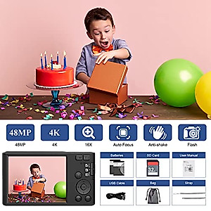 4K Digital Camera - 48MP Camera with 32GB SD Card，4K Rechargeable Electronic Mini Camera for Students, Teens, Kids