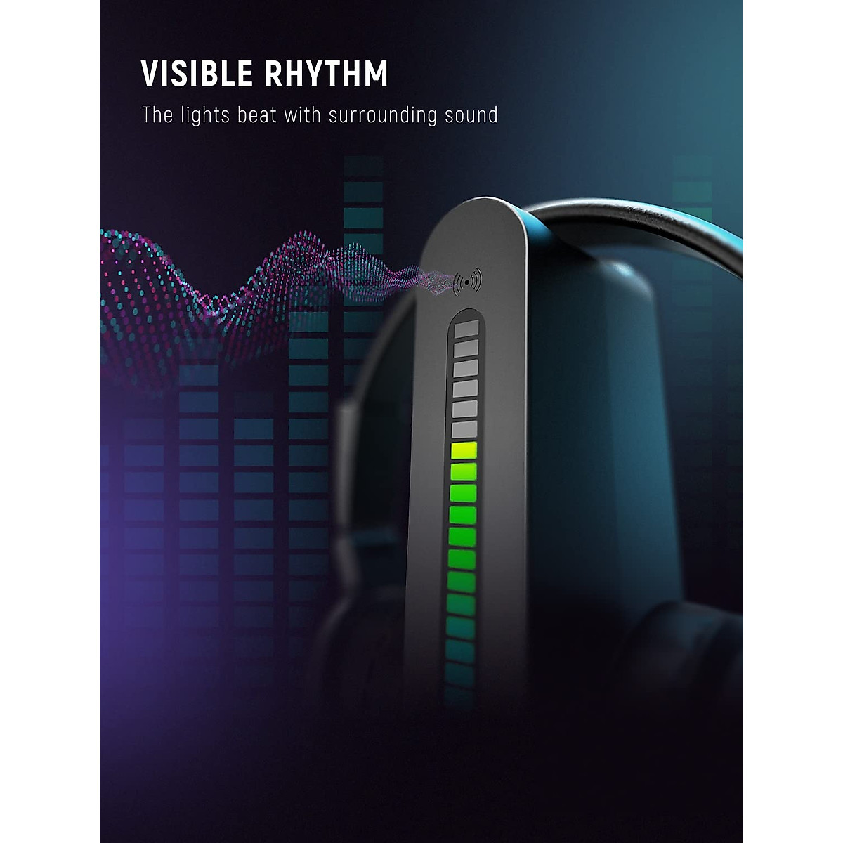 FIFINE Gaming Headset Stand-RGB Headphones Stand Holder PC Computer Desktop Accessories with 2 USB Ports for Gamer, with Solid Base, Sound Light Sync, Light Control Keys-AmpliGame S3