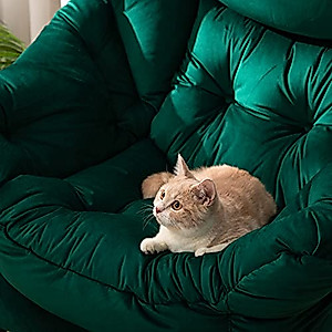 AcozyHom Modern Cotton Fabric Lazy Chair, Accent Contemporary Lounge Chair, Single Steel Frame Leisure Sofa Chair with Armrests and A Side Pocket, Thick Padded Back, Velvet Green