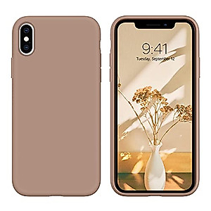 GUAGUA Compatible with iPhone Xs/X Case 5.8 Inch Liquid Silicone Soft Gel Rubber Slim Microfiber Lining Cushion Texture Cover Shockproof Protective Anti-Scratch Phone Cases for iPhone Xs/X Khaki