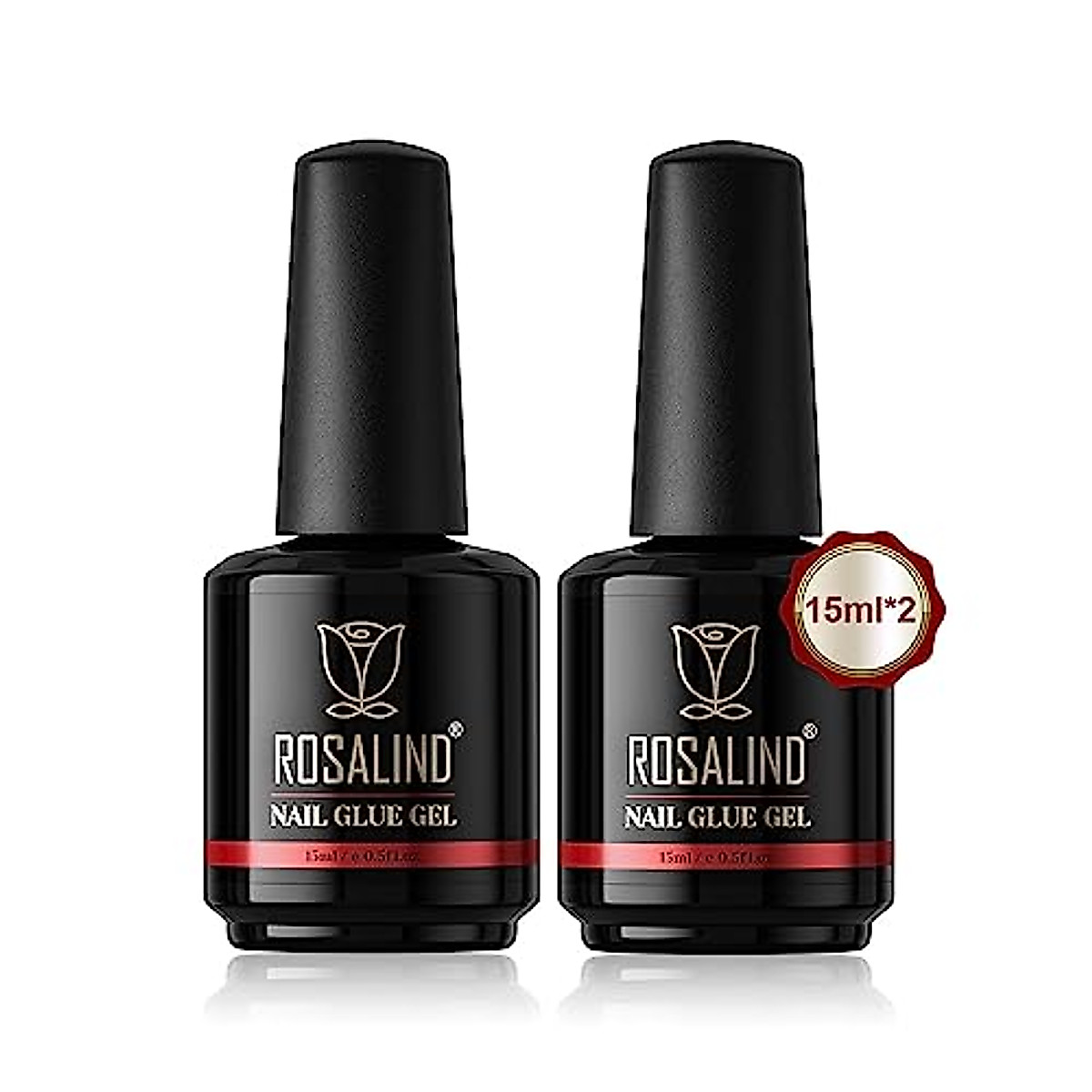 ROSALIND 2PCS Nail Glue Gel for Nail Tips, Super Strong Fake Nails Nail Glue Gel for Easy and Fast Nail Extension Gel Brush on Nail Glue, Adhesive Bond for Press on Nails 15ML Curing Needed