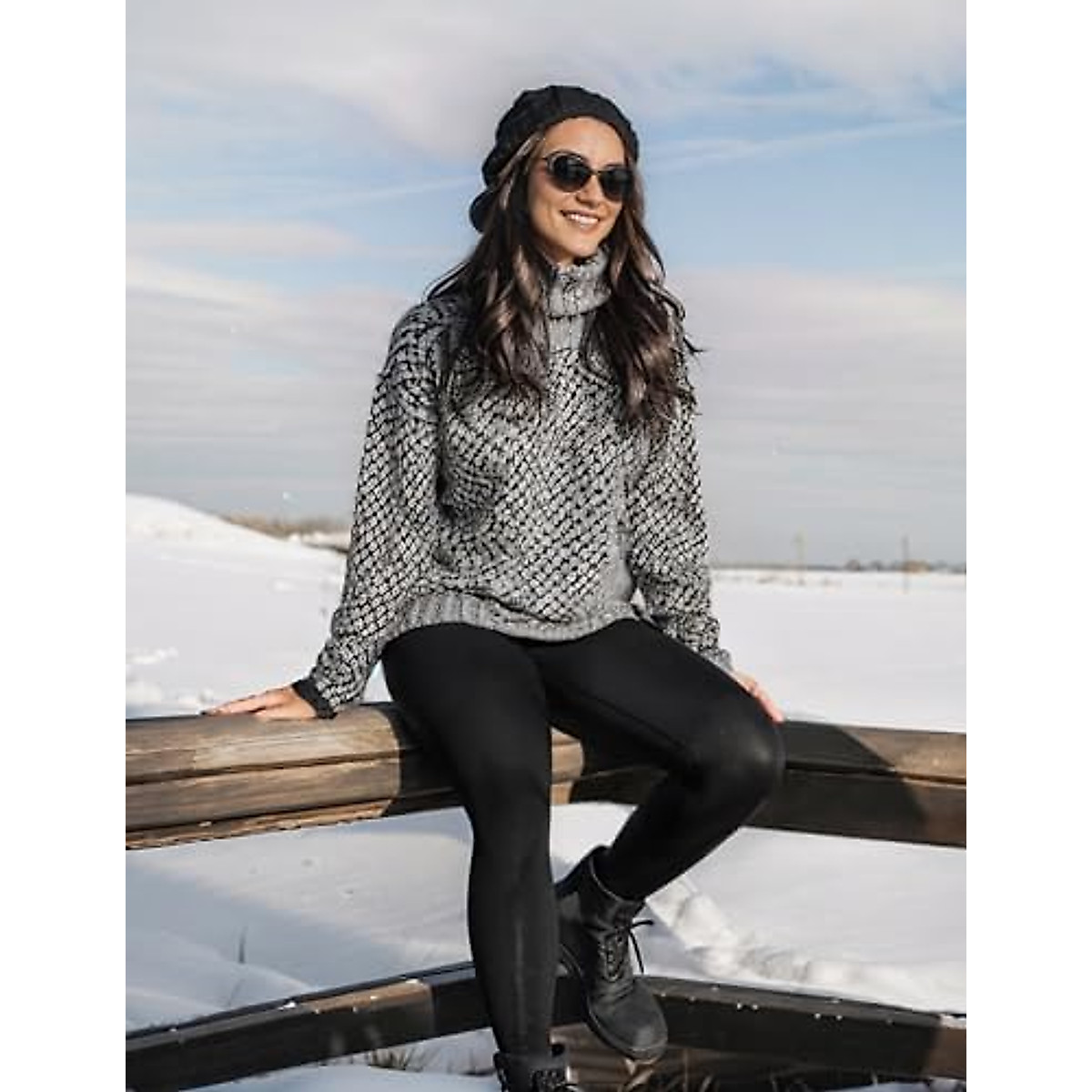 CRZ YOGA Womens High Waisted Fleece Lined Leggings 25 inches - Winter Warm Thick Thermal Soft Workout Yoga Pants Black Medium