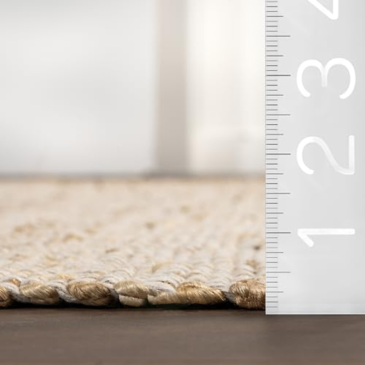 nuLOOM 5x8 Elfriede Jute & Cotton Hand Woven Area Rug, Natural, Solid Rustic Farmhouse Style, Weaved Design, Natural Fiber, For Bedroom, Living Room, Dining Room, Hallway, Office, Entryway