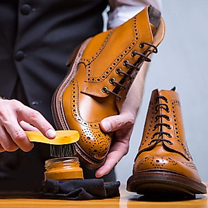 Jovitec 5 Pack Horsehair Polish Applicator Brush Kit Saddle Soap Shoe Shine Brush Dauber Wooden Care Shine Clean for Leather Boot Bag(Light Yellow)