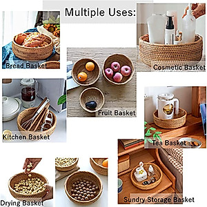 Round Rattan Fruit Basket Bowl - KUNANG Handwoven Storage Serving Baskets, Natural Woven Fruit Basket for Storage Candy, Vegetable, Snack, Bread, Tabletop Decoration Display Tray (L)