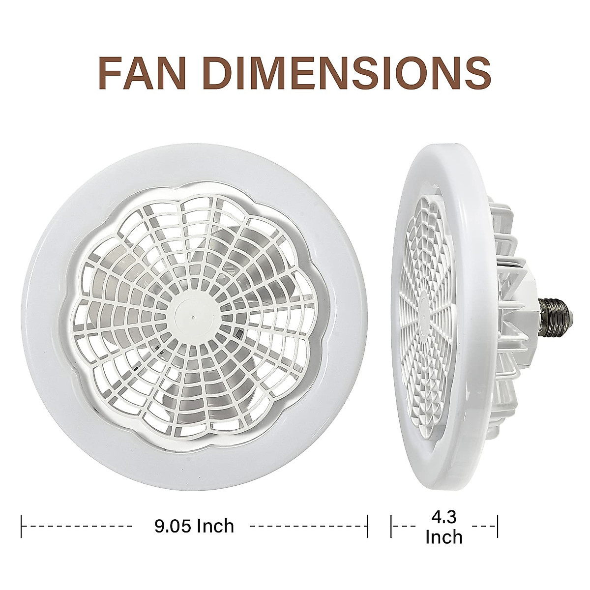 YHPOYLP 10Inch Enclosed Ceiling Fan with Light,Socket Fan Light Enclosed Ceiling Fans with Lights and Remote, 10'' Mini Bladeless Ceiling Fan with Light, for Kitchen Bathroom