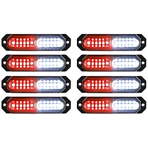 ASPL 8pcs Sync Feature Ultra Slim 12-LED Surface Mount Flashing Strobe Lights for Truck Car Vehicle LED Mini Grille Light Head Emergency Beacon Hazard Warning lights (Red/White)