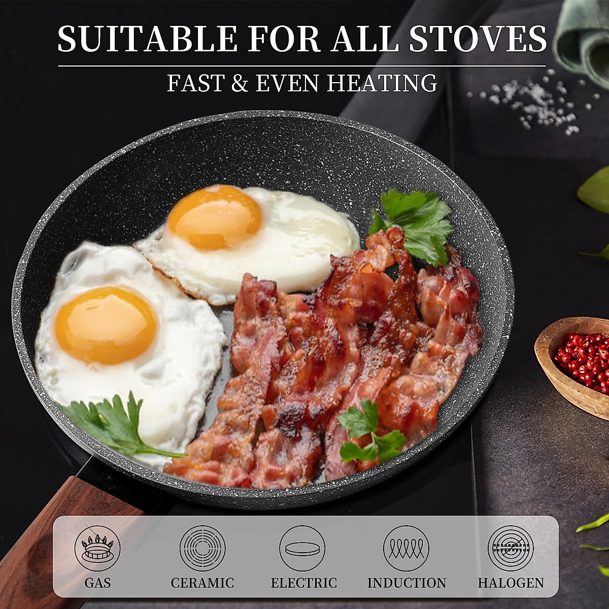 Innerwell 10 Inch Nonstick Frying Pan Skillet, Egg pan, Non Stick Granite Fry Pan Egg Pans Omelet Pans, Chef's Nonstick Frying Pans,Small Frying Pan Nonstick PFOA Free