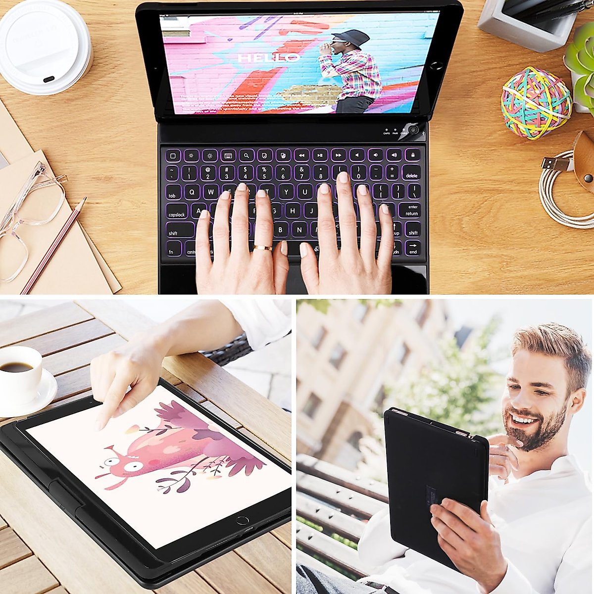 LENRICH Keyboard case for iPad 9th Generation 10.2 inch 2021/ 8th Gen 2020/7th 2019/iPad air 3rd/iPad pro 10.5 2017, Multi Touchpad 360 Swivel Light Thin Cover Backlight