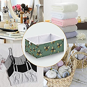 Cute Bee Storage Bins Cubes Storage Baskets Fabric Foldable Collapsible Decorative Storage Bag with Handles for Shelf Closet Bedroom Home Gift 11" x 11" x 11"