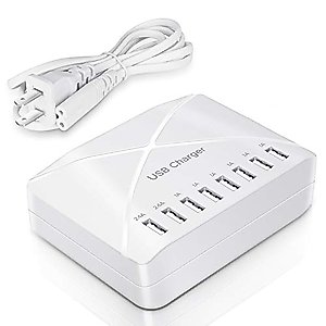 Ksing 8 Port USB Charging Station, 40W Home Desktop USB Fast Charger, Multiple USB Desktop Chargers, Suitable for Hotels, Shops, Schools, Shopping malls and Travel (UL Certification)（White）