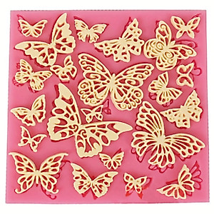 HengKe 2 Pcs Assorted Hollow Butterfly Shape Molds, Fondant Cake Texture Mat, Food Grade Cake Molds,Gum Paste, Fondant, Candy, Icing, Biscuit Decor, Chocolate Bake Ware Baking Tools