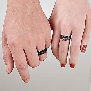 SHELOVES Black Plated Couples Women Purple Wedding Rings Sets His and Hers Men Tungsten Wedding Band 9+8