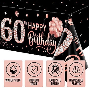 3 Pack 60th Birthday Tablecloth Decorations for Women, Pink Rose Gold Happy Sixty Birthday Theme Table Cover Party Supplies, 60 Year Old Birthday Plastic Disposable Rectangular Table Cloth Decor