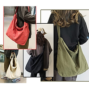 XIAYUPAGU Washed Canvas Bag Solid Color Crossbody Bag for Women Tote Purse Shoulder Handbag with Adjustable Strap (Green)