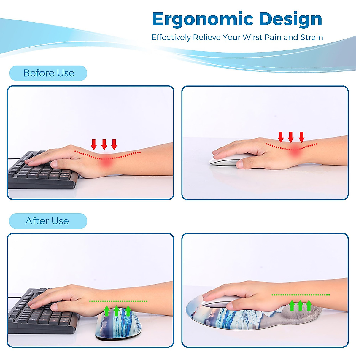 Mouse Pad and Keyboard Wrist Rest Support, with Non-Slip PU Base,Gel Mouse Pad with Coaster,Pain Relief for Gaming, Computer,Office -Beach