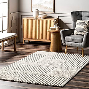 nuLOOM Dorene Contemporary High-Low Striped Wool Area Rug, 8x10, Ivory