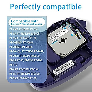5PK 12mm 0.47 M-K231s M Tape Compatible with Brother M Tape 12mm 0.47 White M-k231 M-k231s，Black on White for Brother 12mm 1/2 M Tape Label Maker Tape for Brother PTouch PT-65 PT-90 PT-M95 PT-70BM