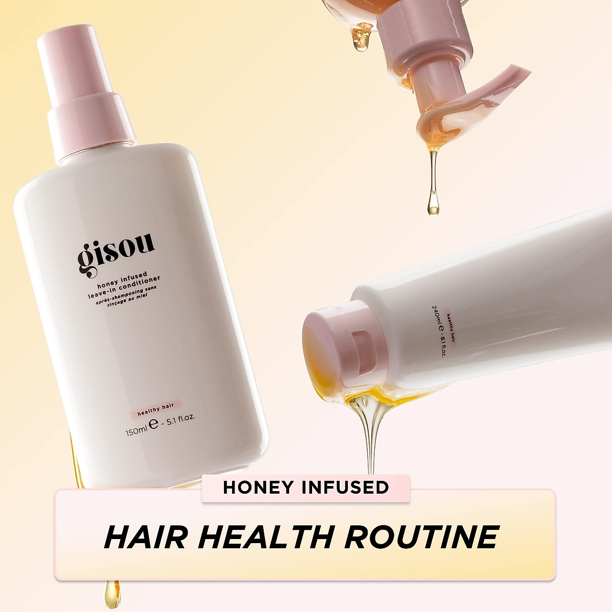 Gisou Honey Infused Leave-In Conditioner, a Lightweight Conditioning Hair Spray, Hair Moisturizer and Hair Detangler, Frizz Control, Softens and Protects Against UV Damage (5.1 fl oz)