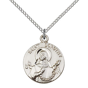 F A Dumont Sterling Silver St. Dorothy Pendant with 18" Stainless Steel Lite Curb Chain. Patron Saint of Florists/Brides