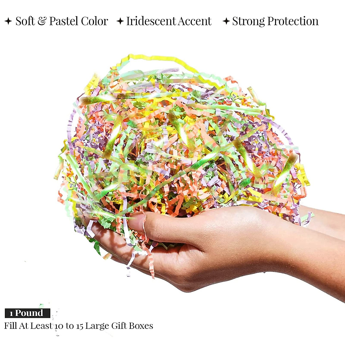 PAPER FAIR 1 LB Iridescent Easter Grass Crinkle Cut Paper, Green Yellow Purple Blush Paper Shred Filler Mix Strand Raffia Tissue Craft Bedding Cushion, Party Birthday Gift Box Basket Retail