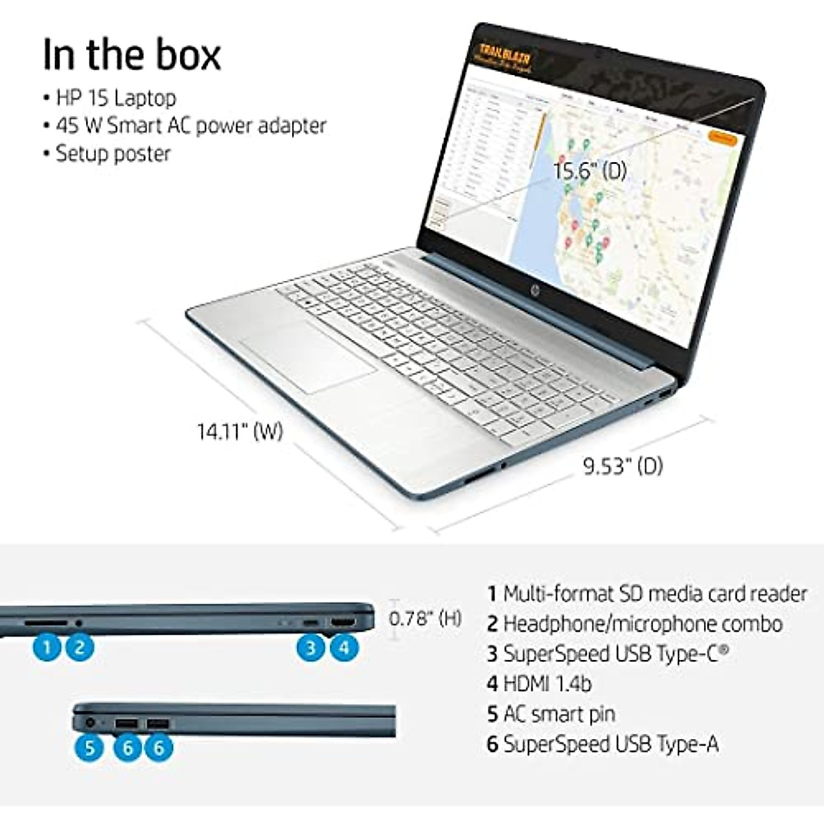 Newest HP 15.6inch FHD Laptop, 6-core AMD Ryzen 5 5500U Processor, 32GB RAM, 1TB SSD, Bluetooth, HDMI, Webcam, Windows 11 Home, Spruce Blue (HP 15 Laptop)