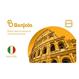 Bonjola Italy Prepaid eSIM - 5GB Instant Mobile Data. Italy Travel SIM Card. Fast and Reliable 4G/5G Internet for 30 Days. No Physical SIM Required, iPhone and Android, Supports Hotspot