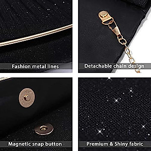 Yokawe Clutch Purse for Women Glitter Evening Bag Envelope Handbag for Formal Prom Party Wedding (Black)