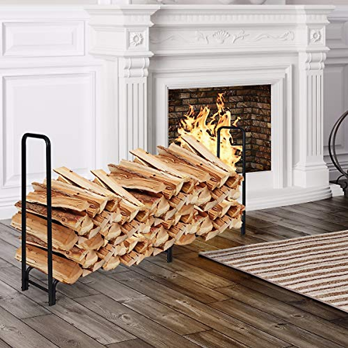 Goplus 8ft Firewood Log Rack, Outdoor Heavy-Duty Firewood Storage Holder w/Sturdy Steel Tubular Frame, Easy Assembly Rustproof Fireplace Wood Stacker for Fireplace, Patio, Deck, Fire Pit, 8ft Black
