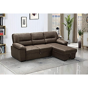 Lilola Home Kipling 99" W Saddle Brown Microfiber Reversible Sleeper Sectional Sofa Chaise
