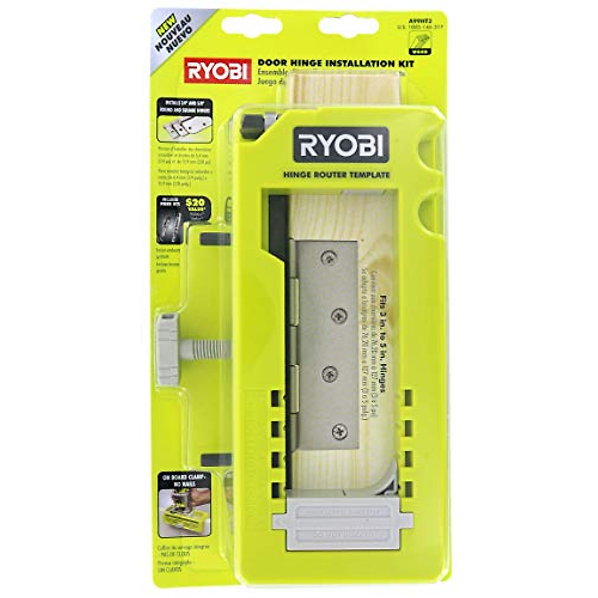 Ryobi A99HT2 Door Hinge Installation Kit/Mortiser Template Bundled with Ryobi A99DLK4 Wood and Metal Door Lock Installation Kit for Installing Deadbolts and Locksets