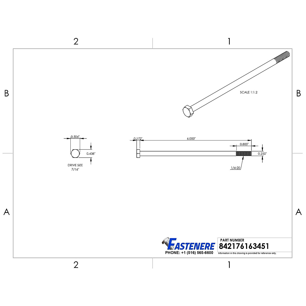 1/4-20 x 6" Hex Head Cap Screw Bolts, External Hex Drive, Stainless Steel 304, Partially Threaded, Stainless Steel, Quantity 10 by Fastenere