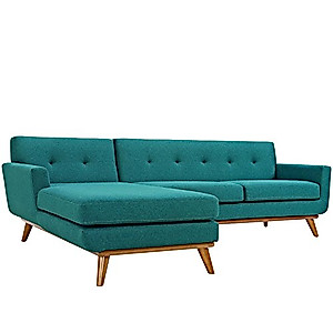 Modway Left Facing Sectional Sofa Engage Mid-Century Modern Upholstered Fabric Teal