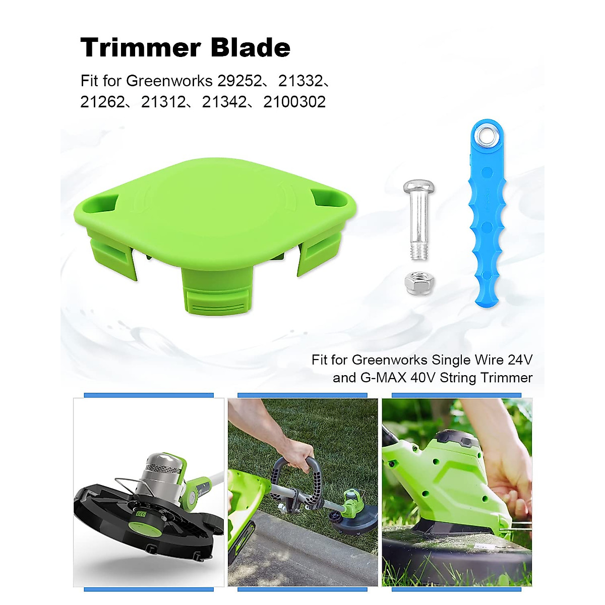 ULXIOM Polycarbonate Bladed Trimmer Head Fits for Greenworks 21302 21332 21342 20V 24V 40V String Edger, with 6 Quickload Blades and 4 Screw