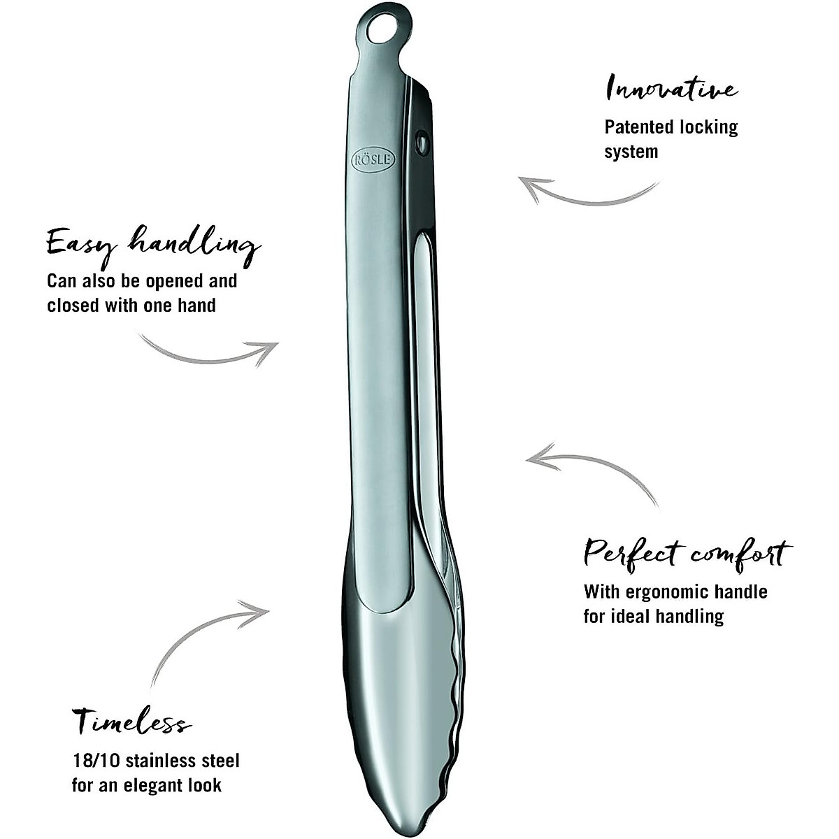 Rösle Stainless Steel 12-inch Lock and Release Tongs (12916)