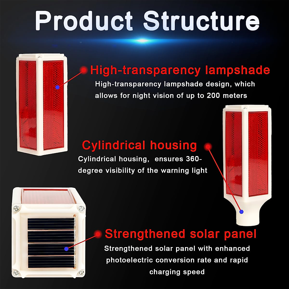 Aolyty Solar Lights Outdoor, Waterproof Driveway Markers Reflective Warning Flash Light with 2 Lighting Modes, LED Solar Light for Parking Lots, Yard, Sidewalk, Road Safety, Stop Sign, 30 Inches