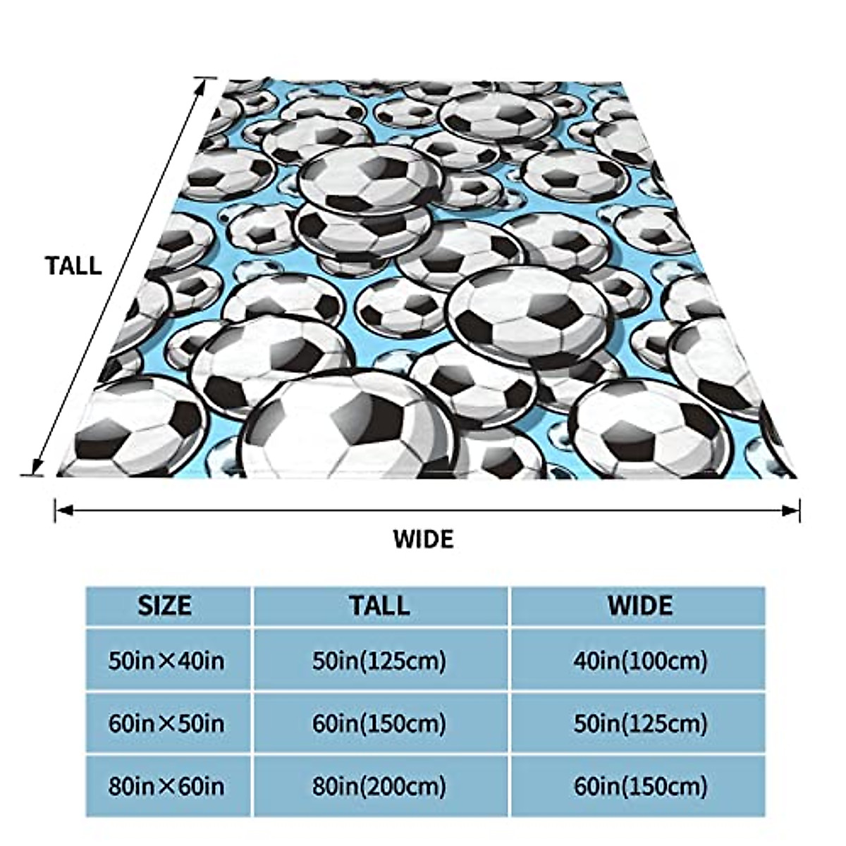 Soccer Balls Pattern Blanket Cozy Soft Throw Blanket for Couch Sofa Bedding Living Room, Warm Plush Flannel Blankets for Boys Girls Men Women 50"x40"