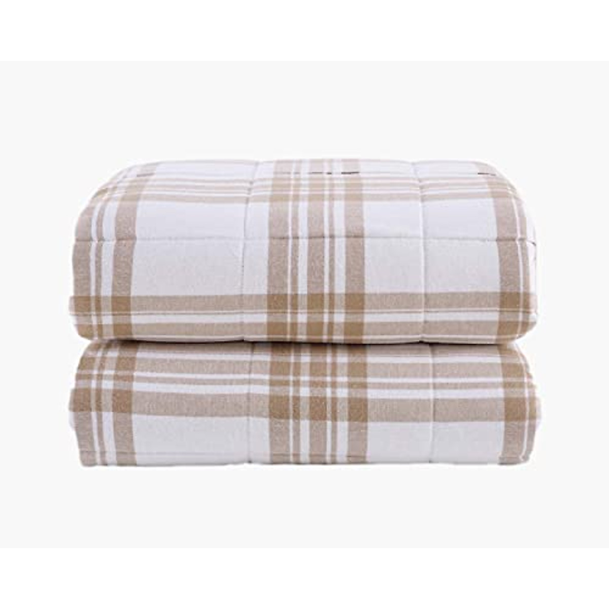Gravity Blanket Sherpa Weighted Blanket, 10 lbs Taupe Plaid 48" x 66", The Original Weighted Blanket for Sleep, Brushed Flannel Sherpa Blanket, Cotton Made Breathable Throw Blanket