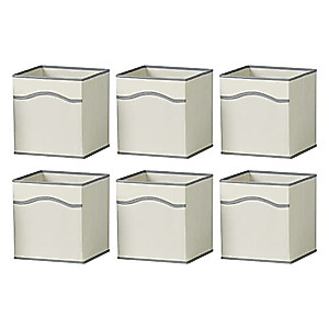 SunnyPoint Classic Collapsible, Foldable Storage Fabric Cube Organizer Bin - Pack of 6 (CREAM)